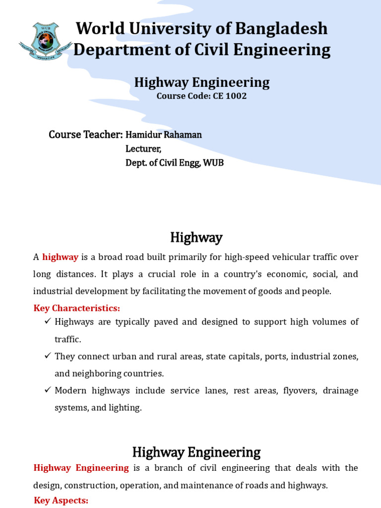Lecture-1 (Highway and Its Classification) | PDF | Road Surface ...