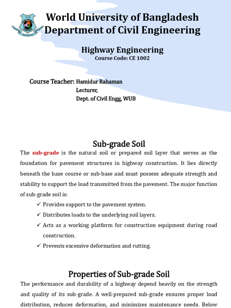 Highway Engineering: Sub-grade Soil Guide | PDF | Physical Sciences