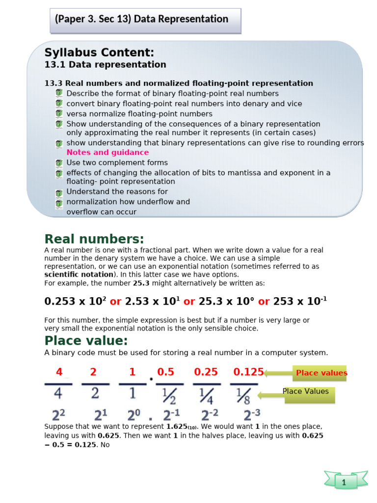 13.3 Real Numbers & Normalized Floating-Point | PDF | Decimal | Rounding