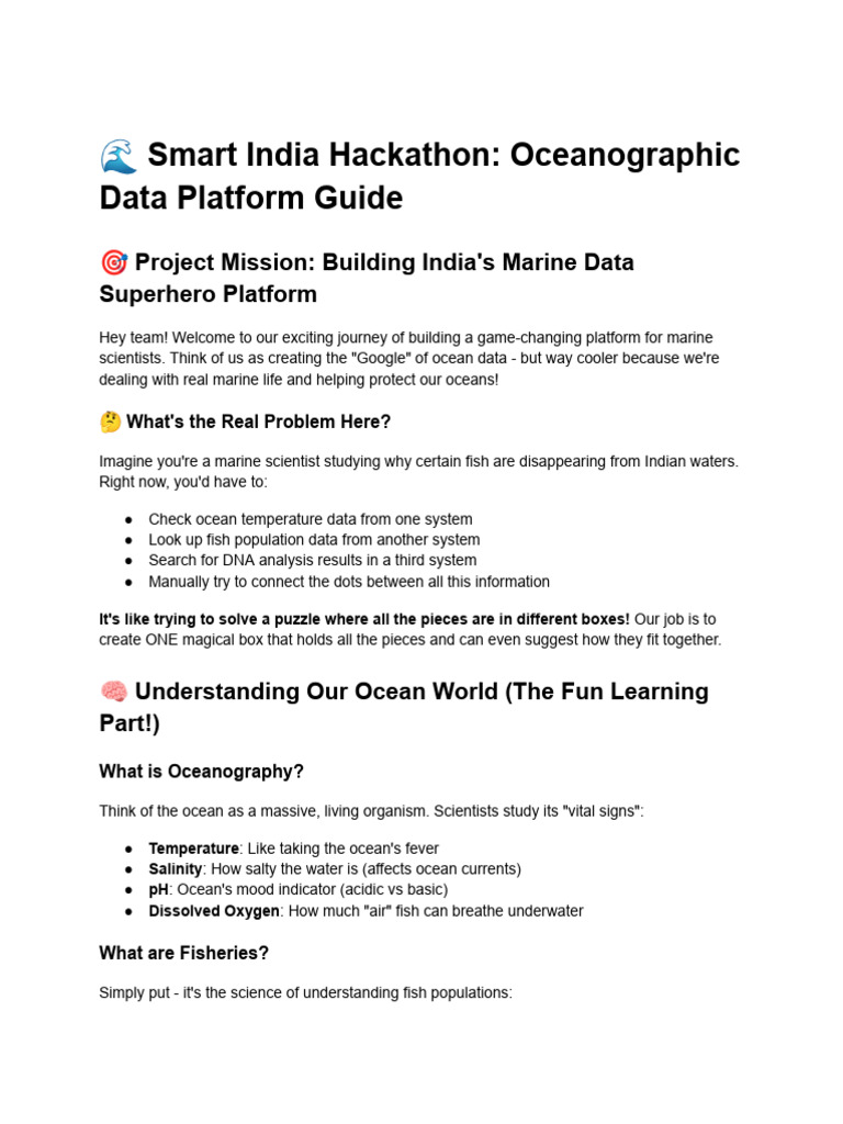 ? Smart India Hackathon - Oceanographic Data Platform | PDF | Oceans | Databases