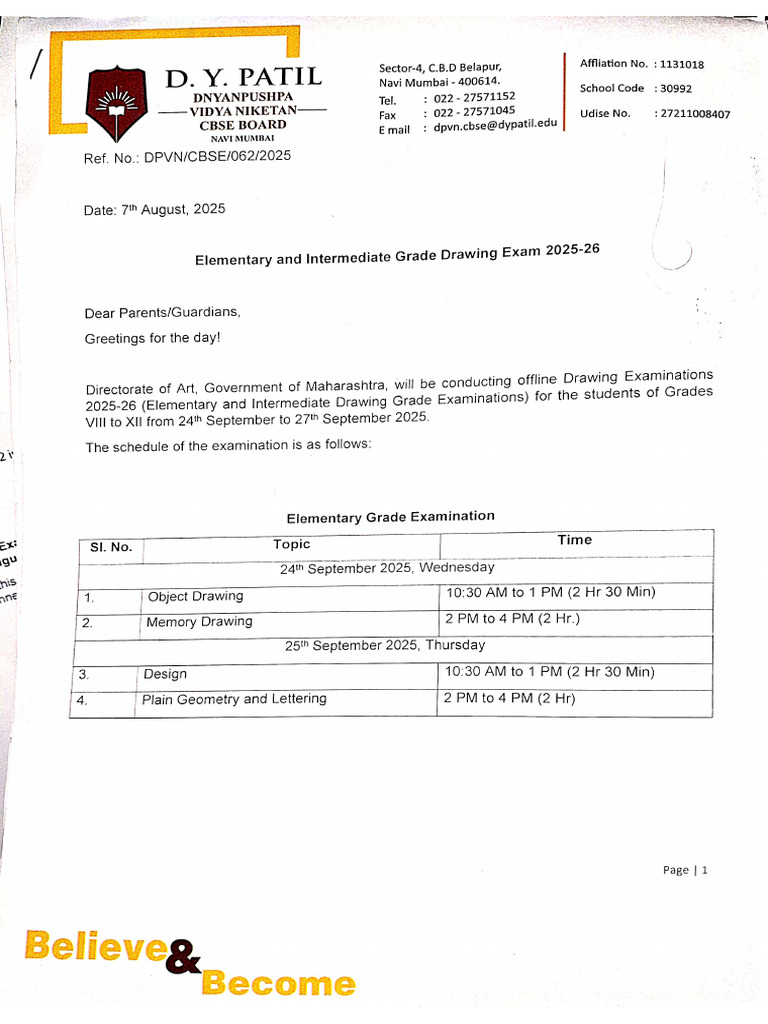 Elementary and Intermediate Grade Drawing Exam 2025 2026 | PDF
