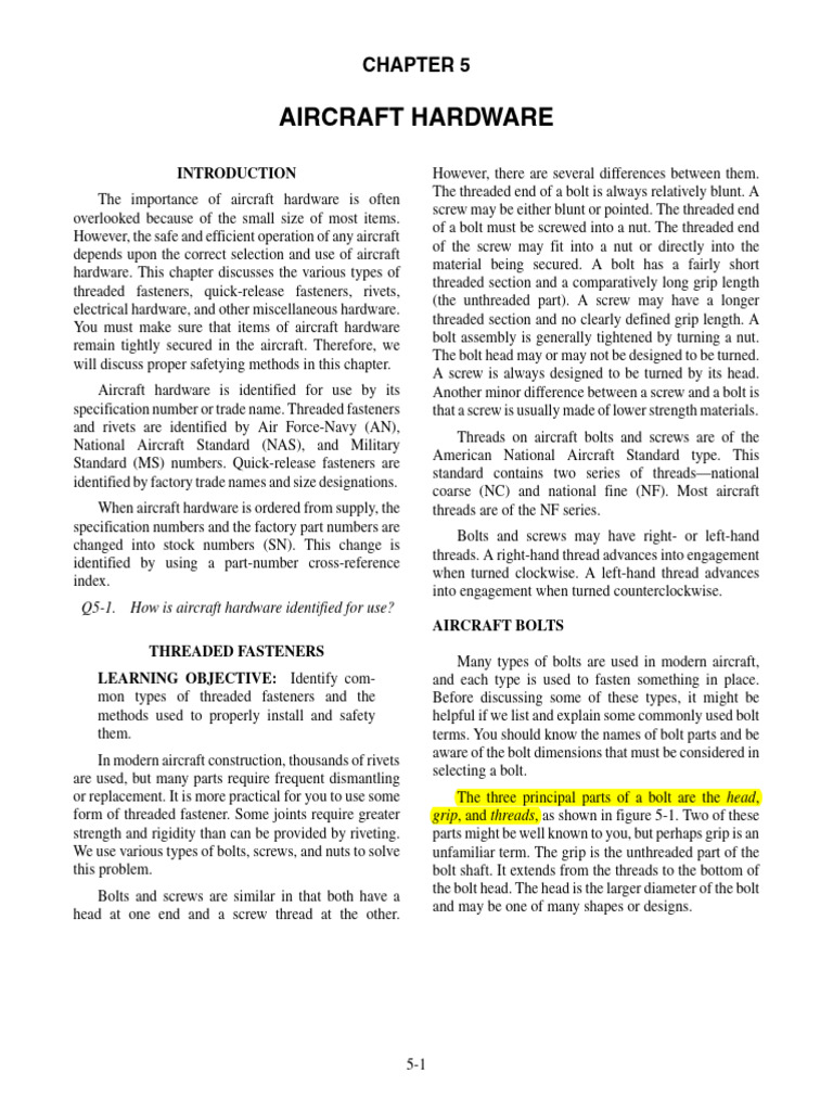 Aircraft Hardware: Types and Safety Methods | PDF | Screw | Nut (Hardware)