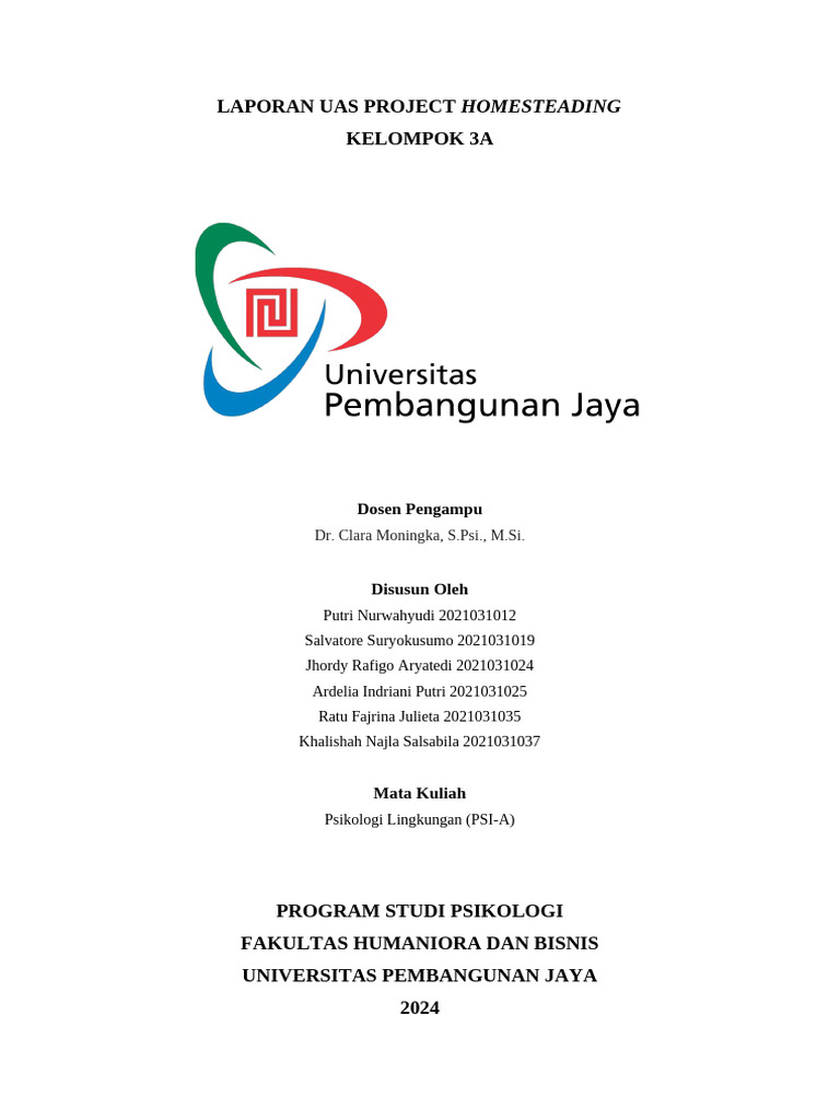 Laporan UAS Project Homesteading - Kel 3A | PDF