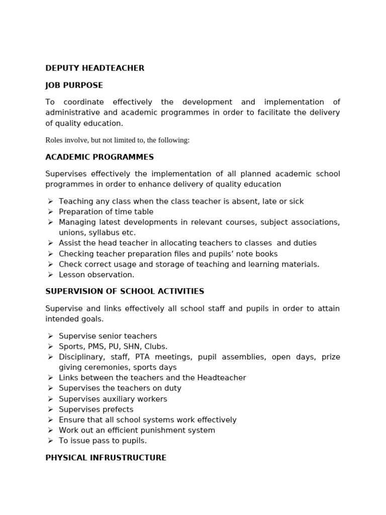 Deputy Headteacher Roles and Duties | PDF