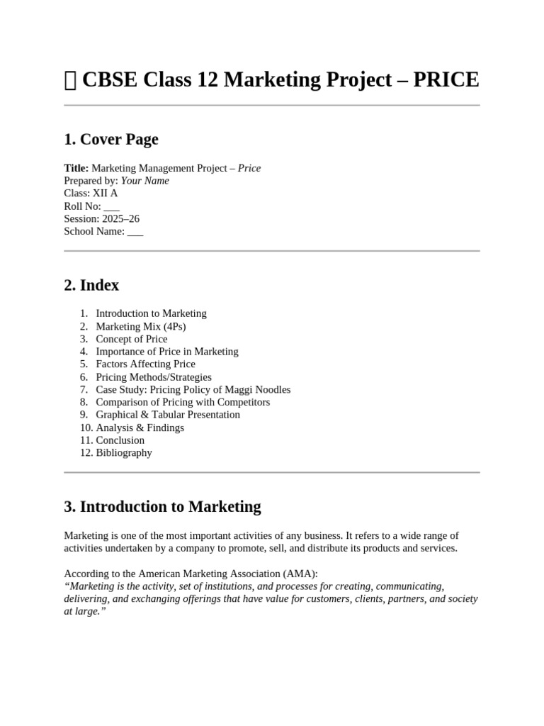 Class 12 Marketing Project: Pricing Strategies | PDF | Marketing | Pricing