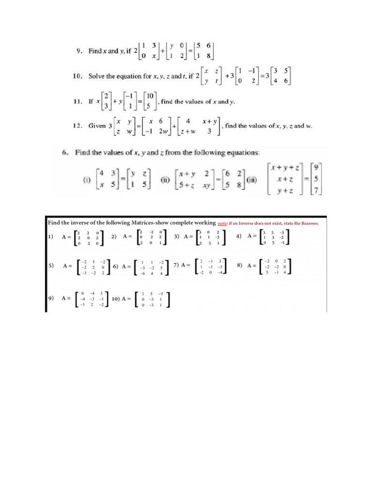 Practice Qs Matrices | PDF