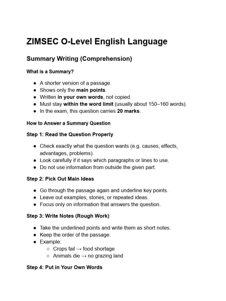ZIMSEC O-Level Summary Writing Guide | PDF | Deforestation | Linguistics