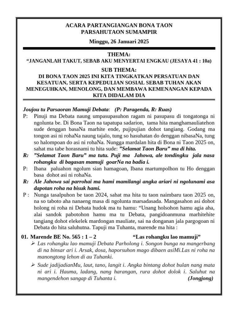 Susunan Acara Partangiangan 2025 | PDF