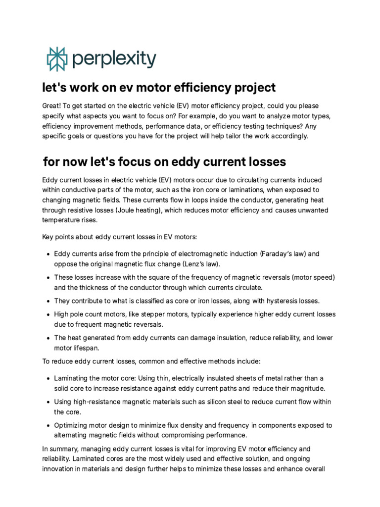 Let's Work On Ev Motor Efficiency Project | PDF | Electric Motor ...