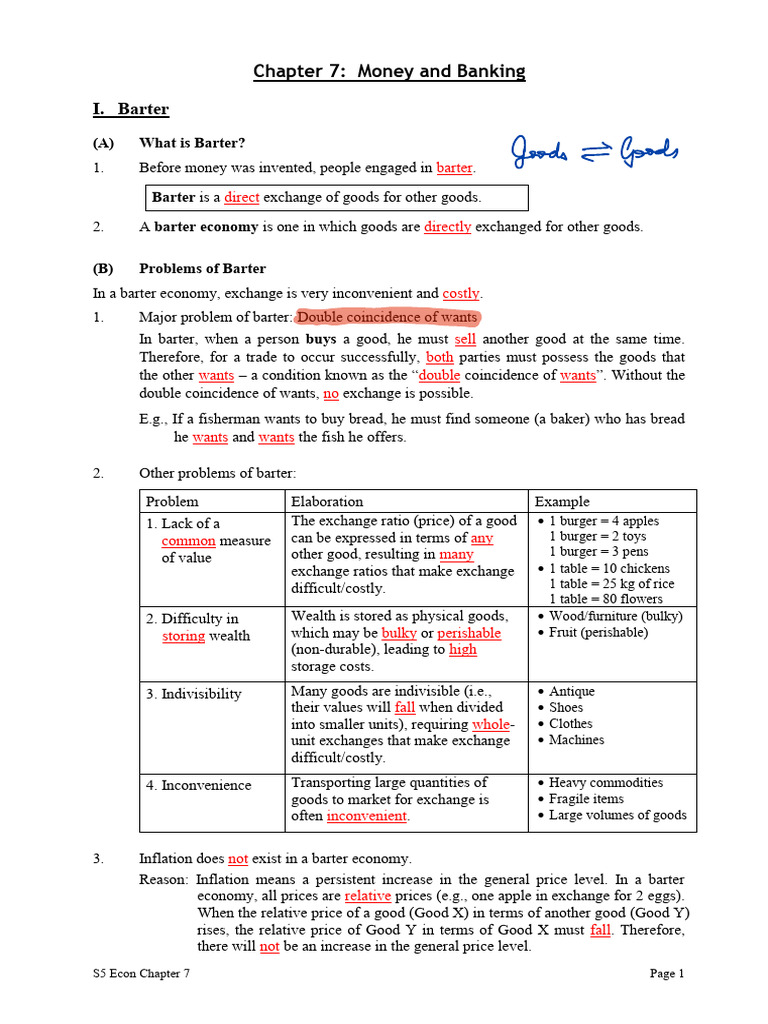 Ch.7 WS (Money & Banking) - Annotated (July 2025) | PDF | Money | Banks