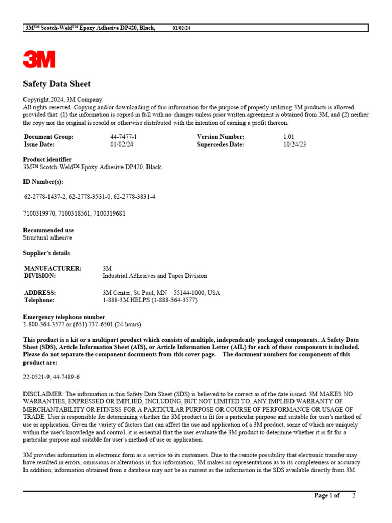SDS-3M DP420 Lolder (Sku 7100319970) - SDS | PDF | Waste | Toxicity