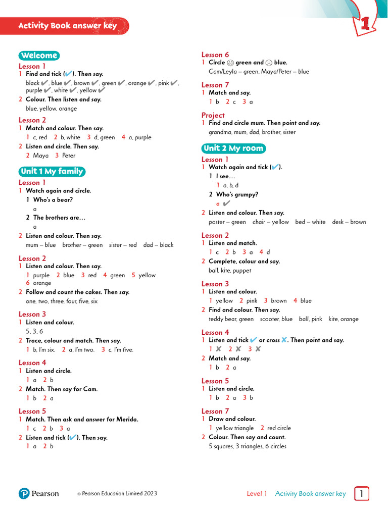 Level 1 Activity Book Answer Key | PDF