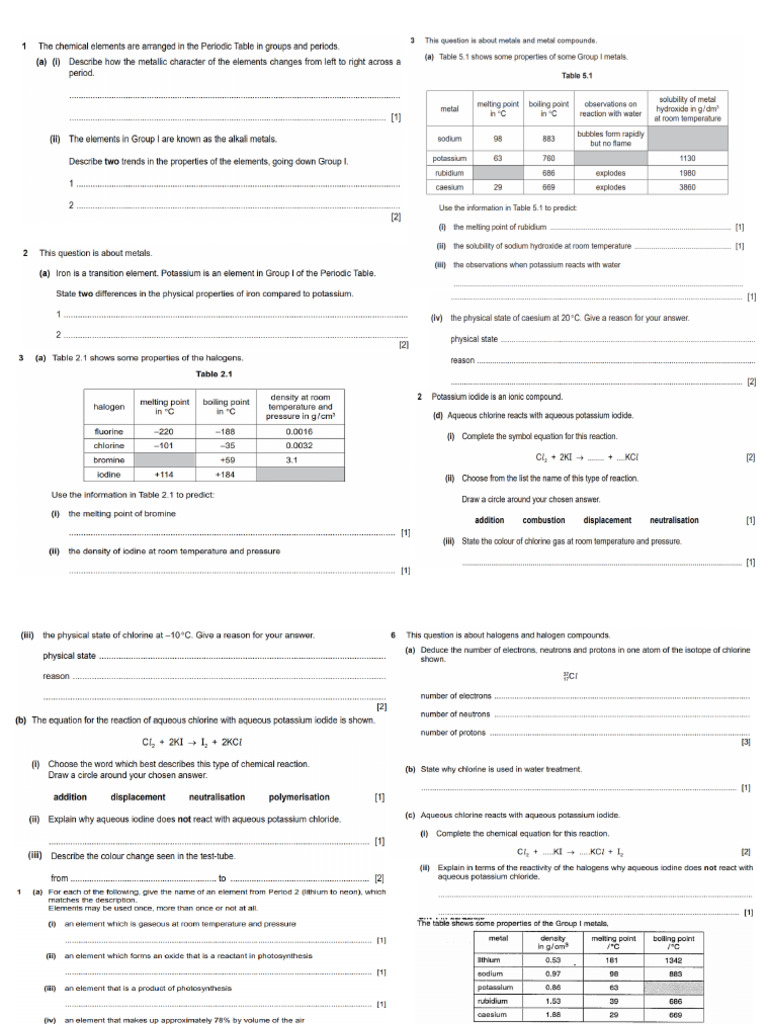 Periodic Table Practice Questions | PDF