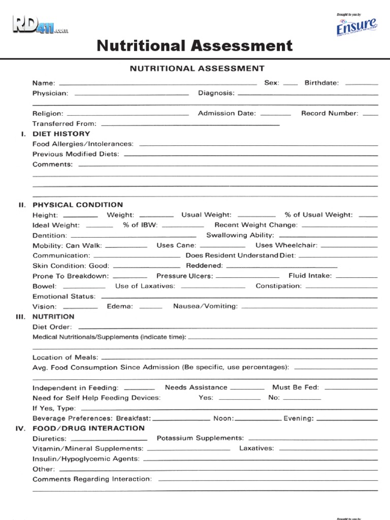 Nutritional Assessment Form | PDF