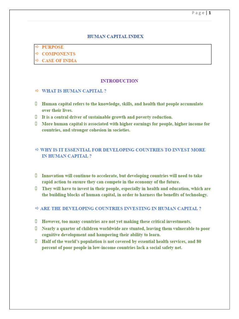Handout Human Capital Index SRC | PDF | Human Capital | Poverty