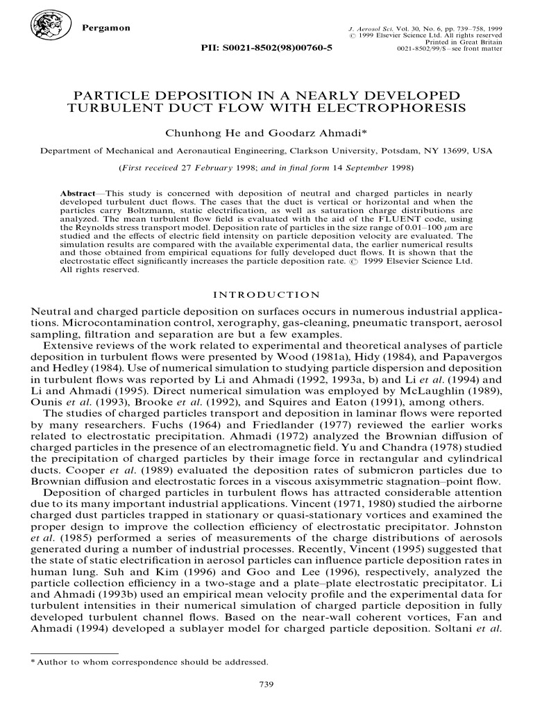 Particle Deposition in A Nearly Developed Turbulent Duct Flow With ...