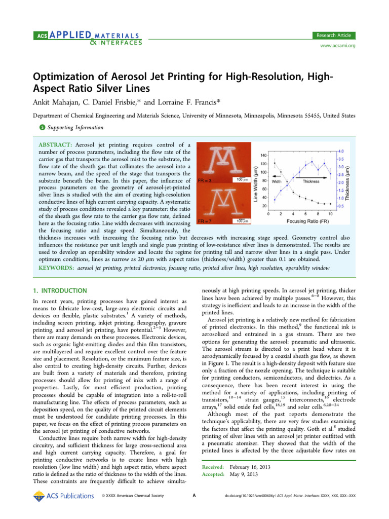 Optimization of Aerosol Jet Printing For High-Resolution, High-Aspect ...