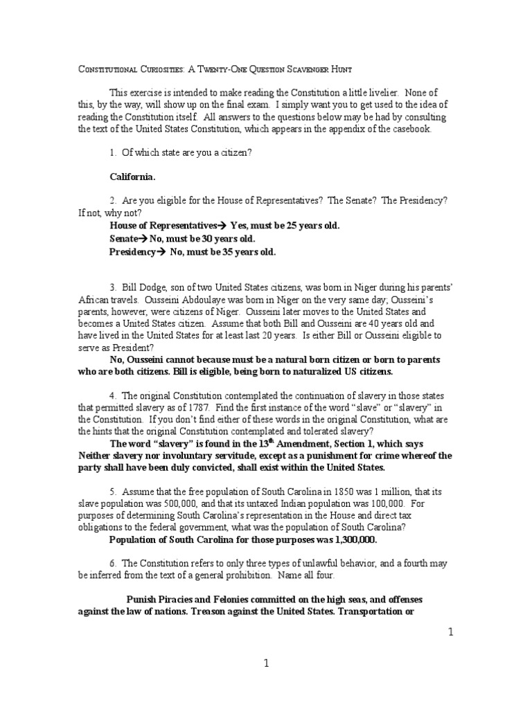 Constitutional -Scavenger Hunt | Thirteenth Amendment To The United ...