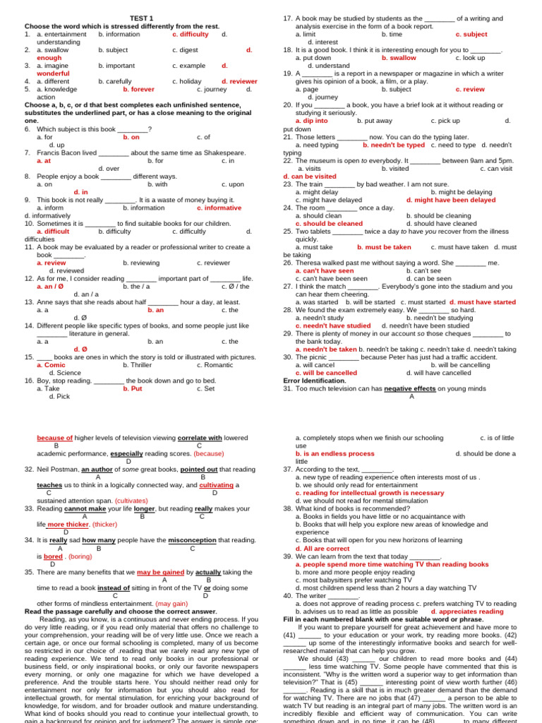 English Language Test Questions | PDF