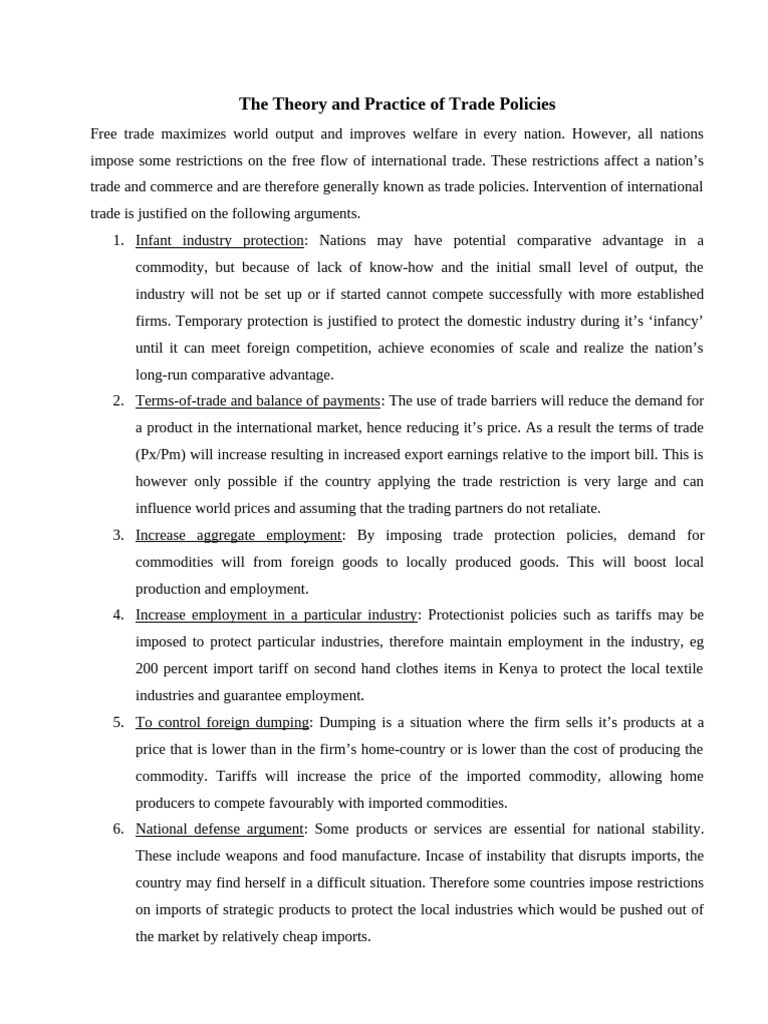 Trade Policies: Theory and Practice | PDF | Non Tariff Barriers To ...