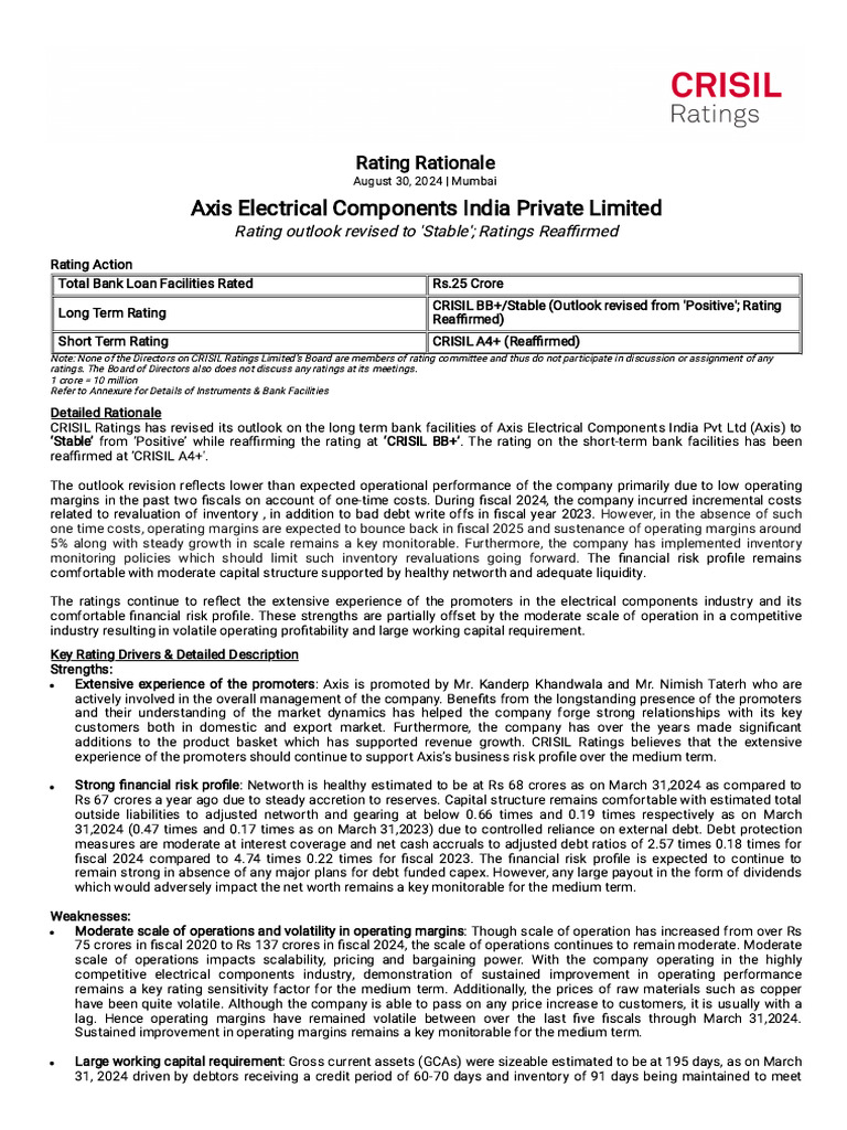 Axis Electrical External Rating | PDF | Working Capital | Damages