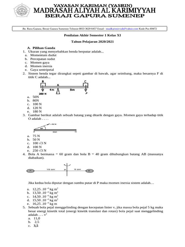 Master soal PAS fisika XI smt 1 | PDF