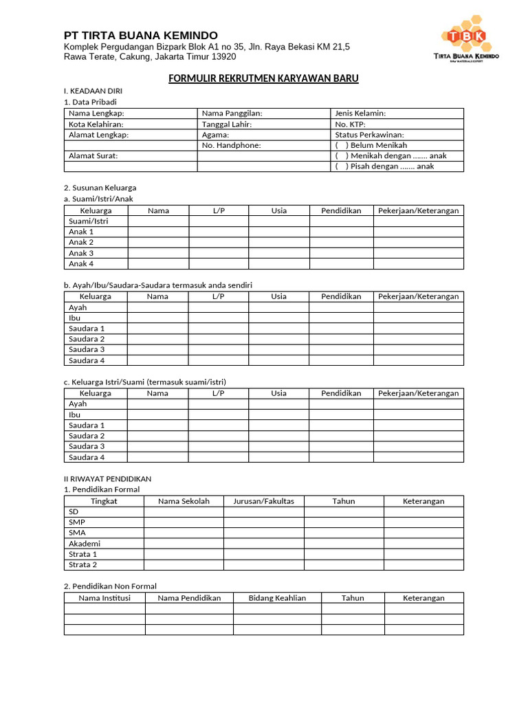 Formulir Rekrutmen TBK | PDF