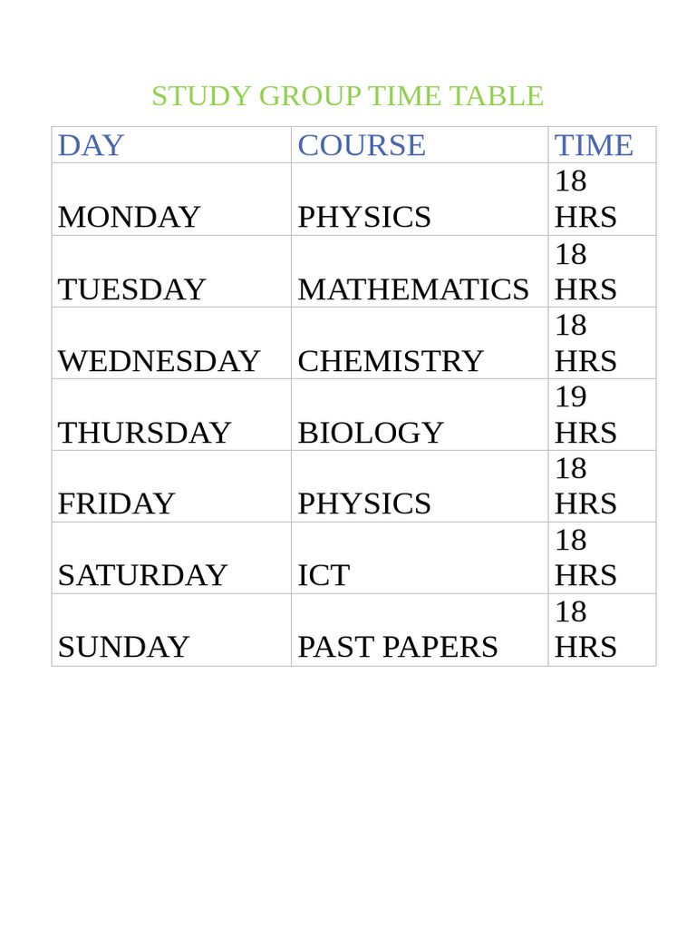 Study Group Time Table | PDF