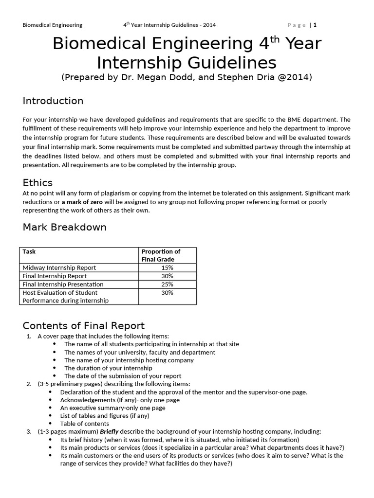 Fourth Year Internship Final Report & Presentation Guidelines & | PDF | Skill | Biomedical ...