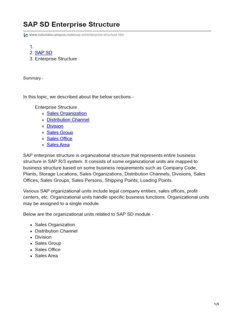 SAP SD Enterprise Structure Overview | PDF | Sales | Information ...