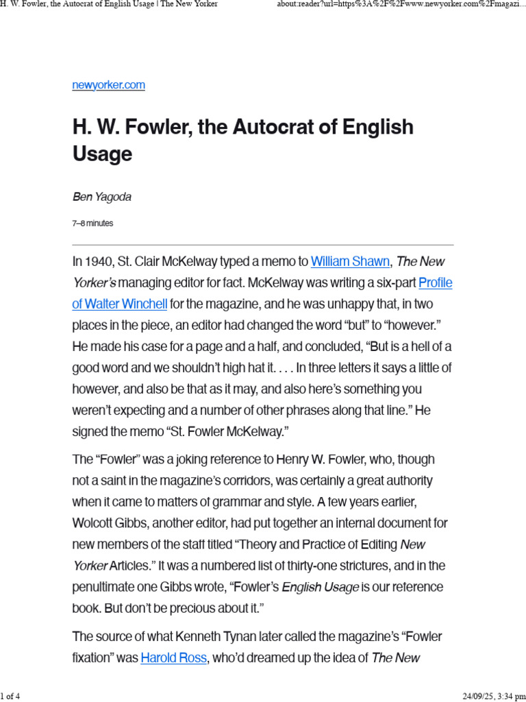 H.W. Fowler's Impact on English Usage | PDF | Pronoun | Comma