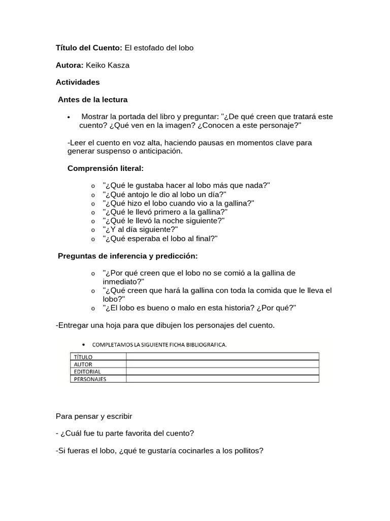 El Estofado Del Lobo-Actividades | PDF