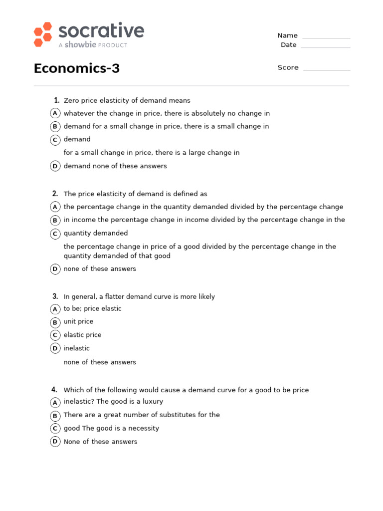 Economics Quiz 3 CyNi | PDF | Elasticity (Economics) | Demand