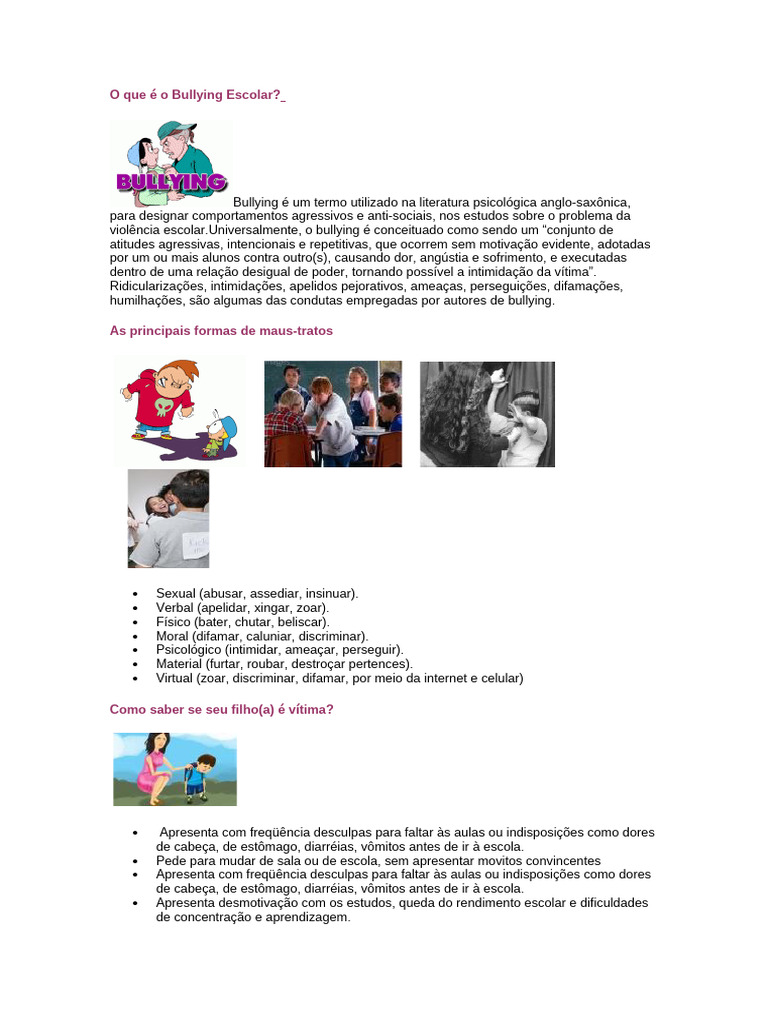 Entendendo o Bullying Escolar: Sinais e Ações | PDF | Assédio moral ...