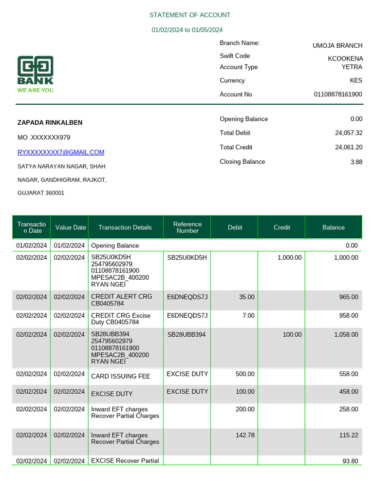 Account Statement: KES Transactions 2024 | PDF | Financial Technology ...