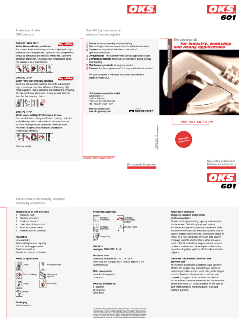 OKS Flyer-OKS 601-Multi Oil EN 151212 | PDF | Lubricant | Corrosion