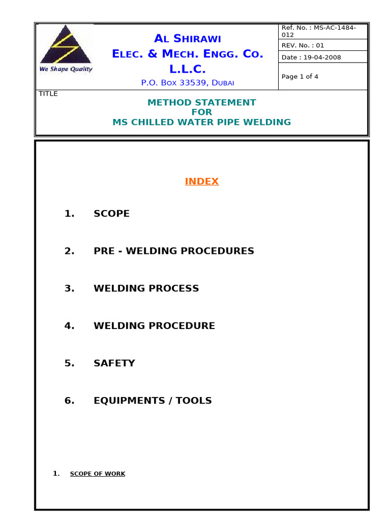 MS Chilled Water Pipe Welding Method | PDF | Welding | Construction