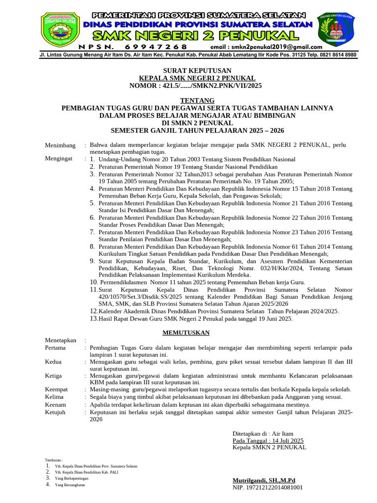 SK PEMBAGIAN TUGAS TP.2025-2026.S.1 (1) - Ganjil | PDF