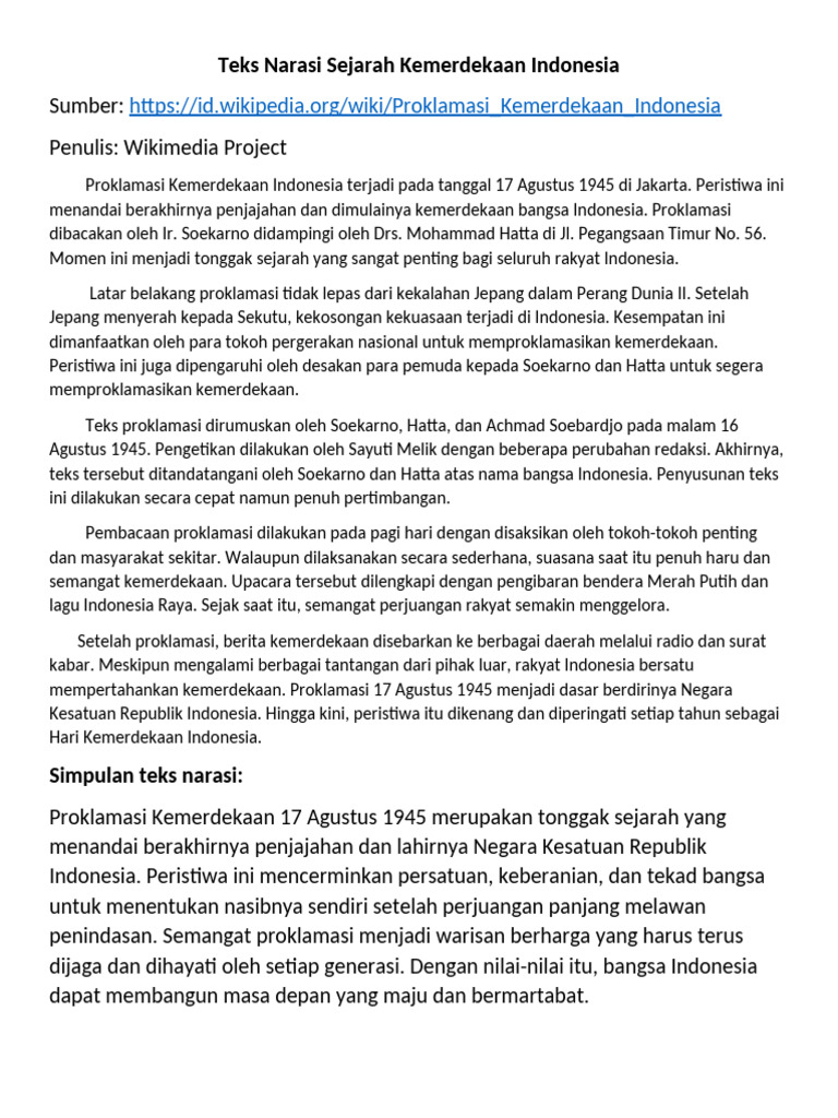 Narasi Proklamasi Kemerdekaan 1945 | PDF