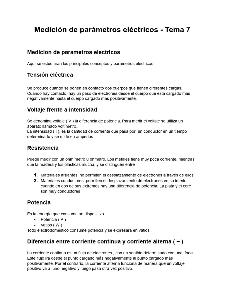 Resumen Tema 7 y Ejercicios 1 y 5 | PDF | Corriente eléctrica | Corriente continua