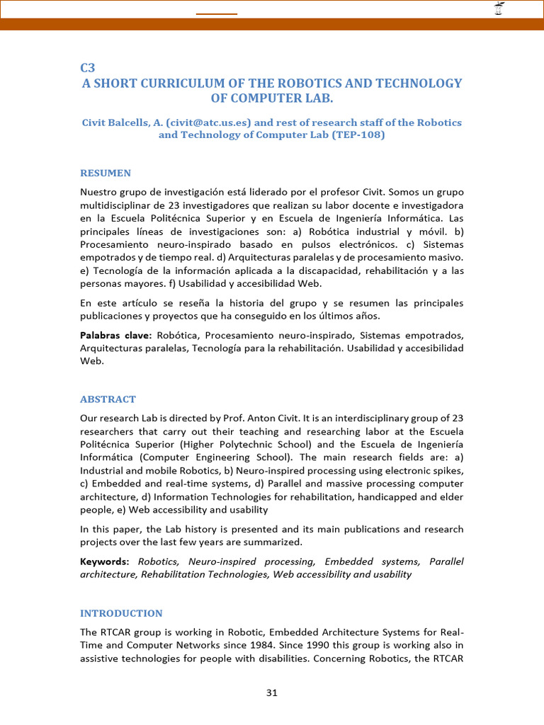 C3 A Short Curriculum of The Robotics and Technology of Computer Lab ...