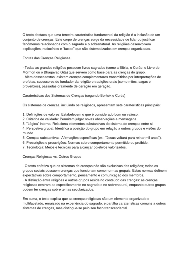 O Texto Destaca Que Uma Terceira Caraterística Fundamental Da Religião ...