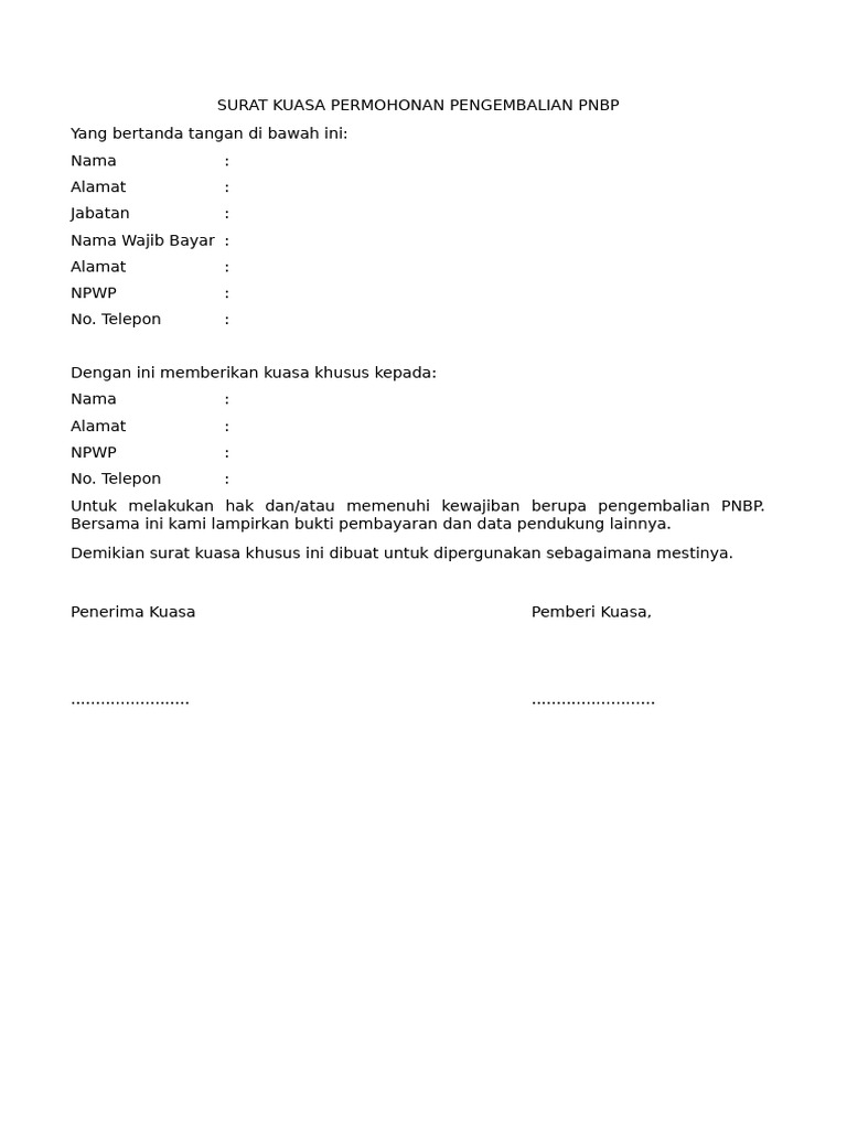 Surat Kuasa Permohonan Pengembalian Pnbp | PDF