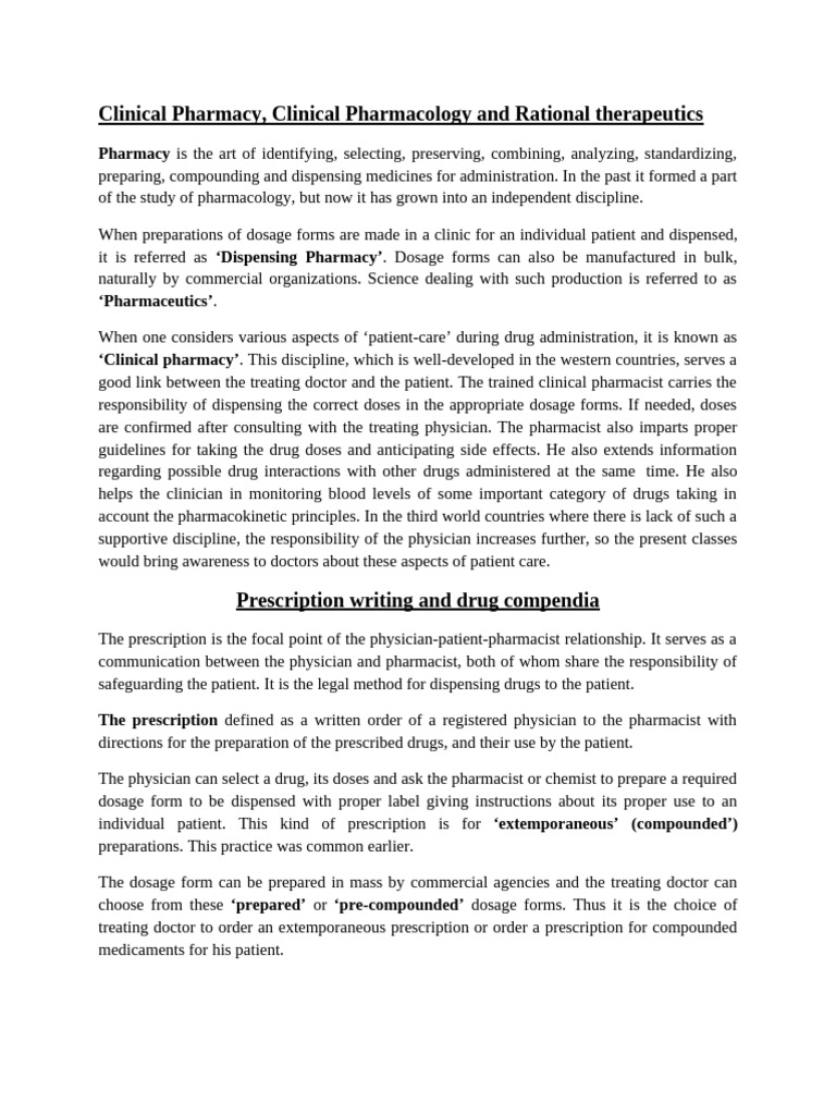 Clinical Pharmacy and Prescription Writing | PDF | Pharmacy | Medical ...
