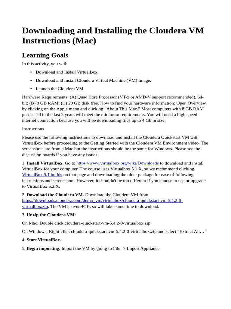 Cloudera VM Installation Guide for Mac | PDF | Virtual Machine | System ...