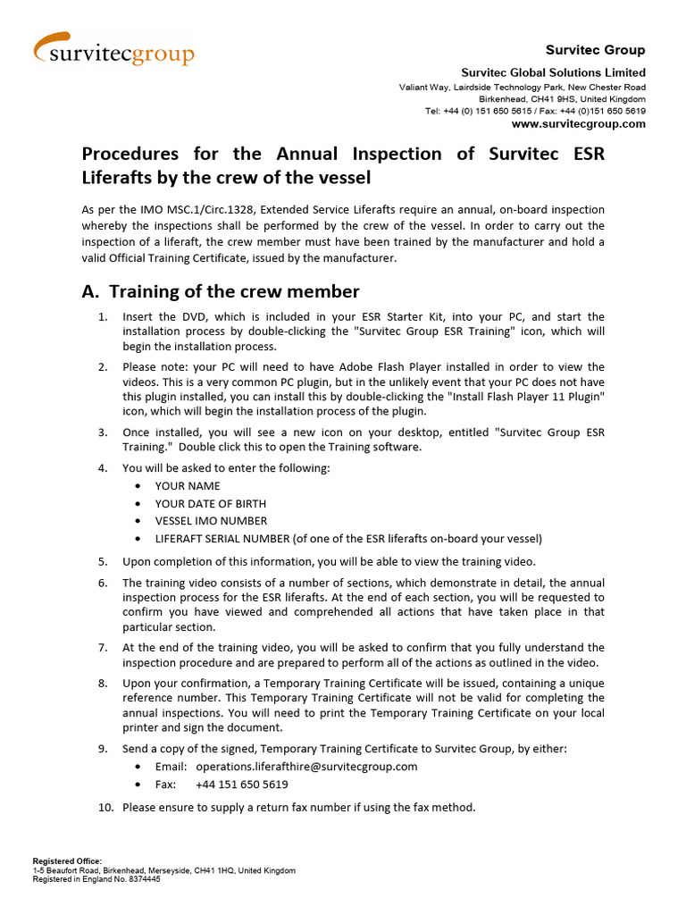 Annual Inspection of Survitec ESR Liferafts | PDF | Computing