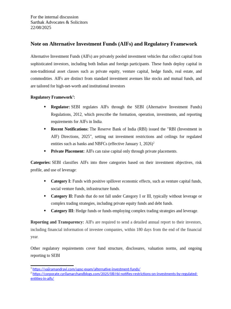 Note On Alternative Investment Funds | PDF | Investing | Hedge Fund