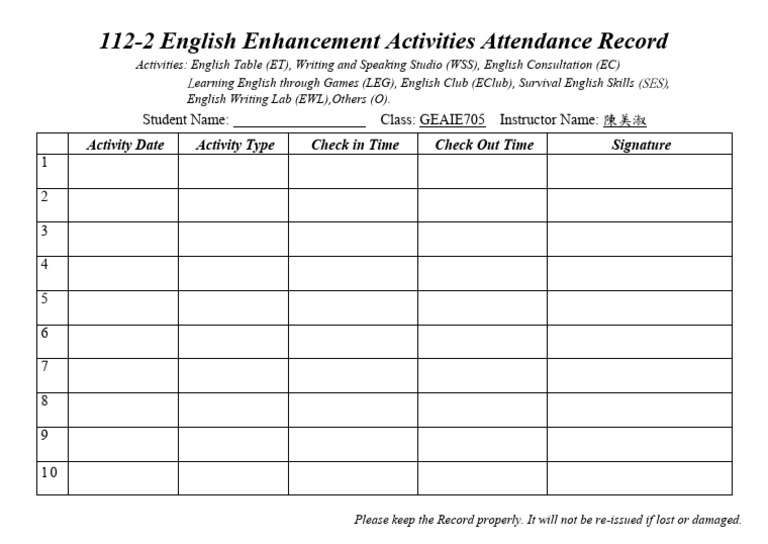 Attachment 1. English Enhancement Activities Record (112-2 英語增能活動單) | PDF