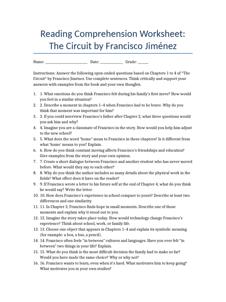 Comprehension Questions for *The Circuit* | PDF | Cognition ...