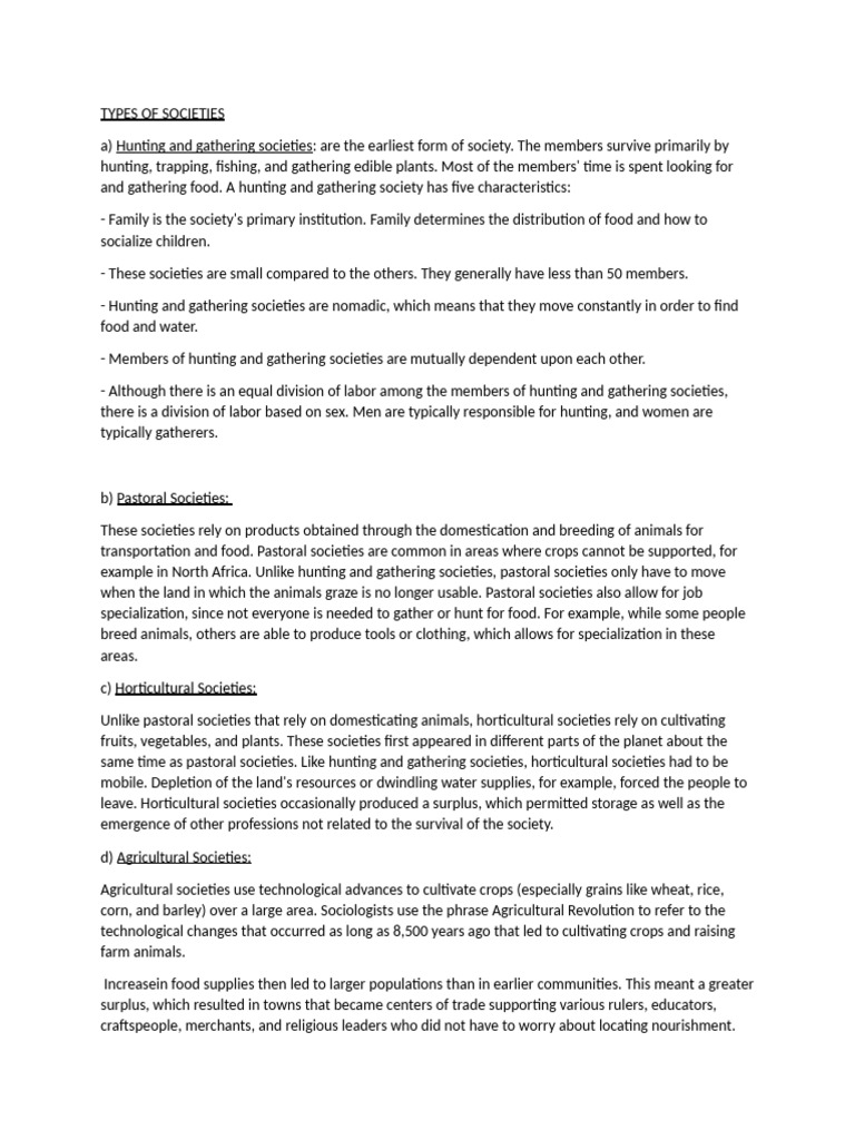 Types of Societies | PDF | Society | Pastoralism